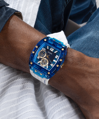 GUESS Mens White Blue Multi-function Watch - GW0499G6 | GUESS Watches US