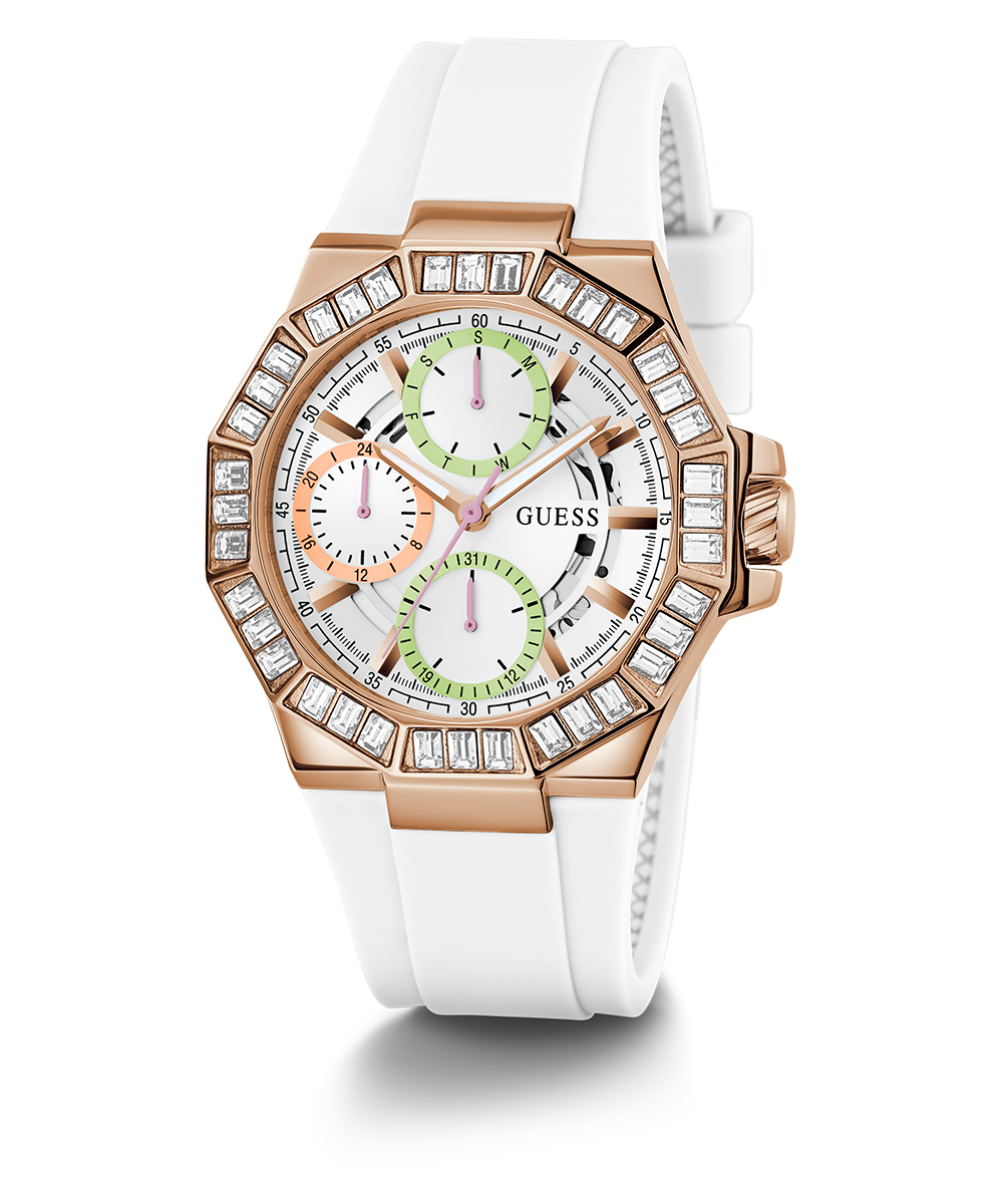 GUESS Ladies White Rose Gold Tone Multi-function Watch - GW0695L3 ...
