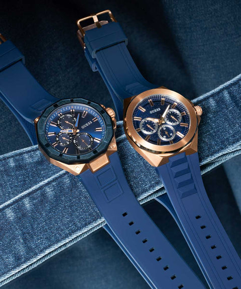 GUESS Mens Blue Rose Gold Tone Multi-function Watch - GW0803G2 | GUESS ...