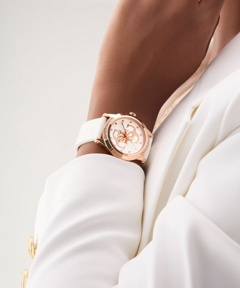 GUESS Ladies White Rose Gold Tone Analog Watch - GW0860L4 | GUESS ...