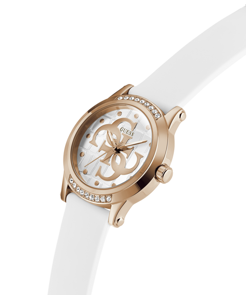 GUESS Ladies White Rose Gold Tone Analog Watch - GW0860L4 | GUESS ...