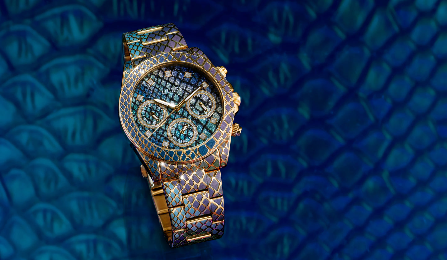 GUESS Ladies Blue Purple Gold Tone Multi-function Watch - GW0752L1 ...