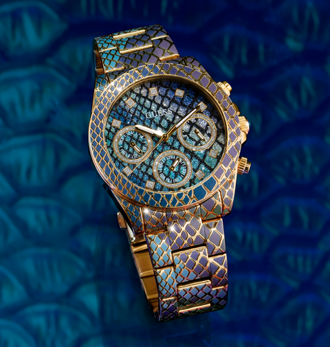 GUESS Ladies Blue Purple Gold Tone Multi-function Watch - GW0752L1 ...