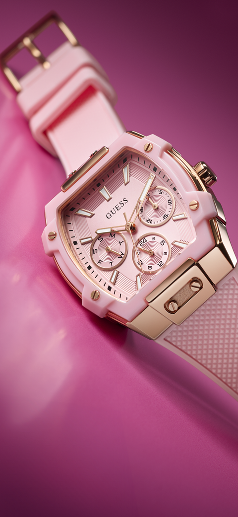 GUESS Ladies Sparkling Pink Rose Gold Tone Multi-function Watch ...