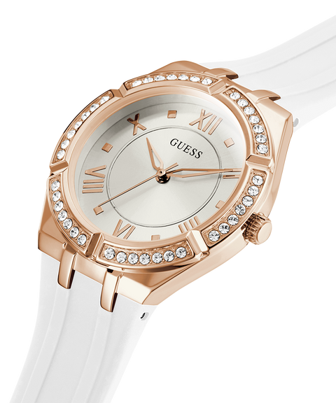 GUESS Ladies White Rose Gold Tone Analog Watch - GW0034L2 | GUESS ...